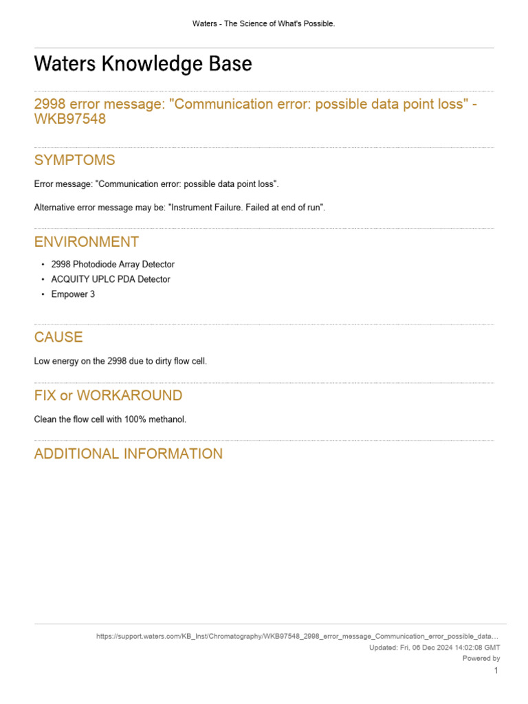 2998 Error Message - Communication Error - Possible Data Point Loss ...