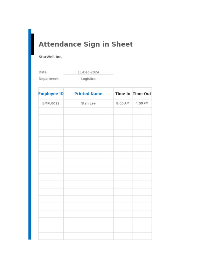 Attendance Sign In Sheet Template | PDF