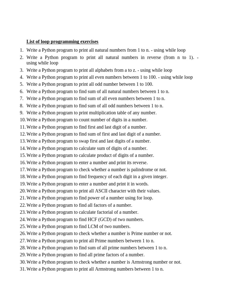 List of Programs On Loops | PDF | Numbers | Mathematics