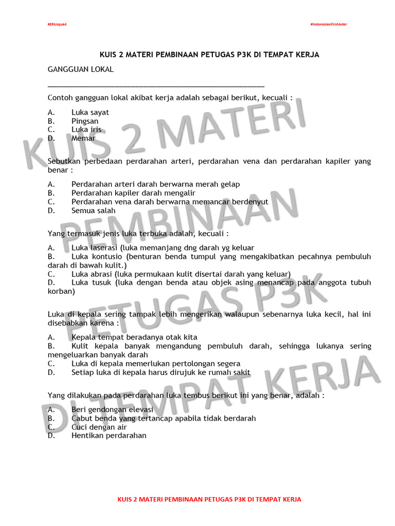 Kuis 2 Materi Pembinaan Petugas P3K Di Tempat Kerja | PDF