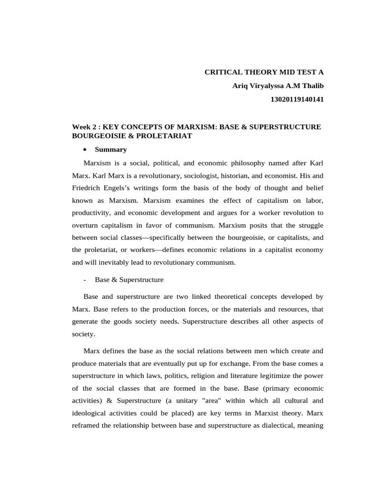 Ariq Viryalyssa Critical Theories | PDF | Marxism | Karl Marx