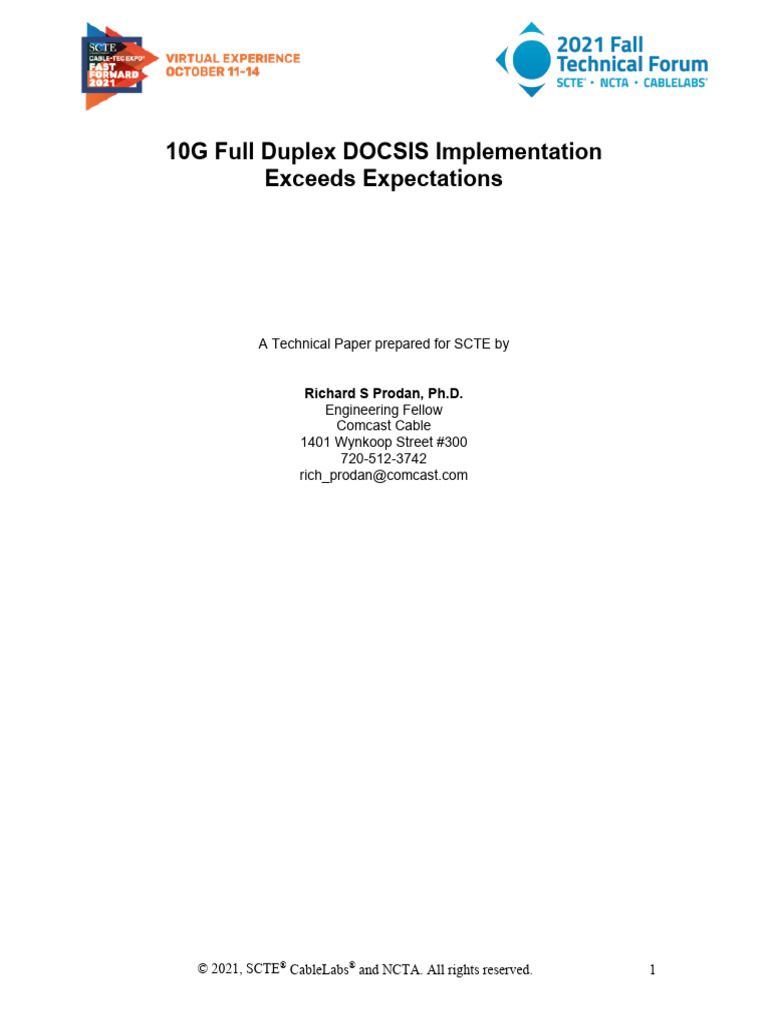 2021 10g Full Duplex Docsis Implementation Exceeds Expectations 2 | PDF | Orthogonal Frequency ...