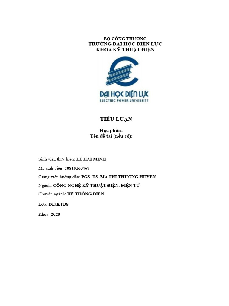 Tieu Luan Cong Nghe Ky Thuat Dien Dien Tu Truong Dai Hoc Dien Luc 79781 | PDF