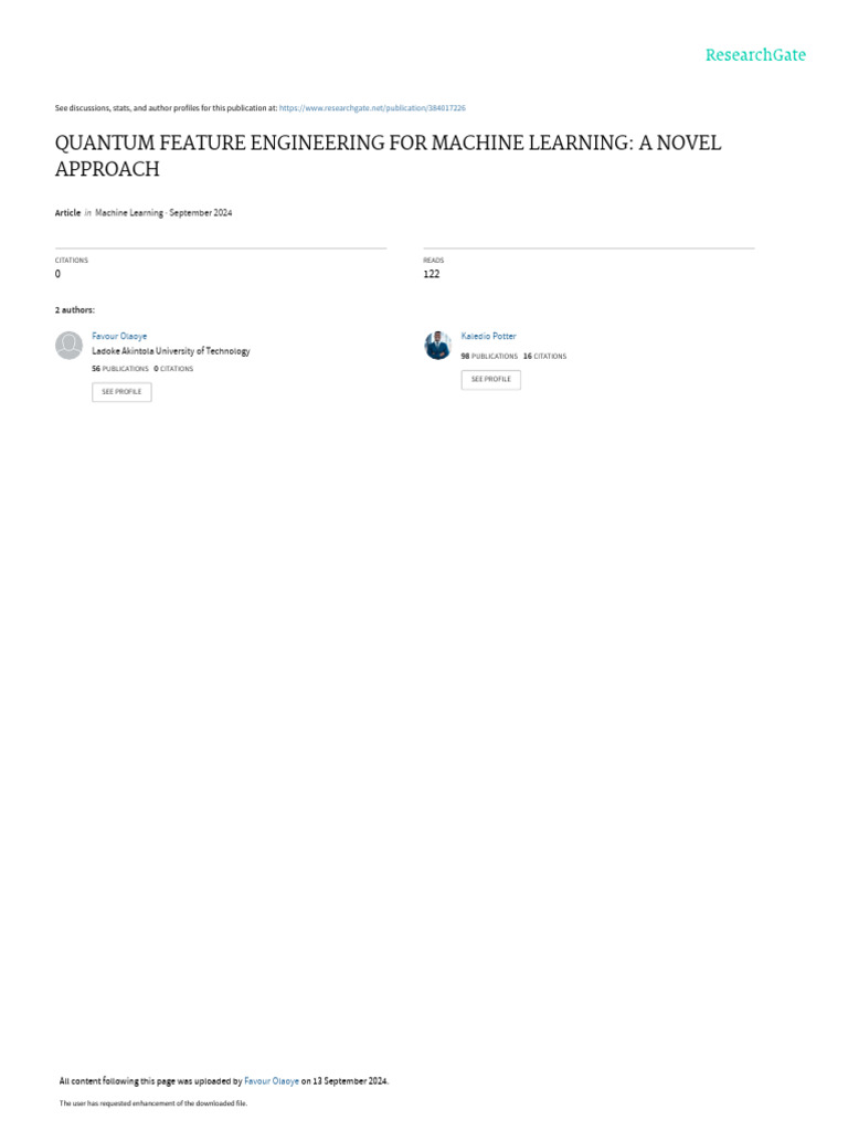 Quantum Feature Engineering For Machine Learning: A Novel Approach | PDF | Quantum Computing ...