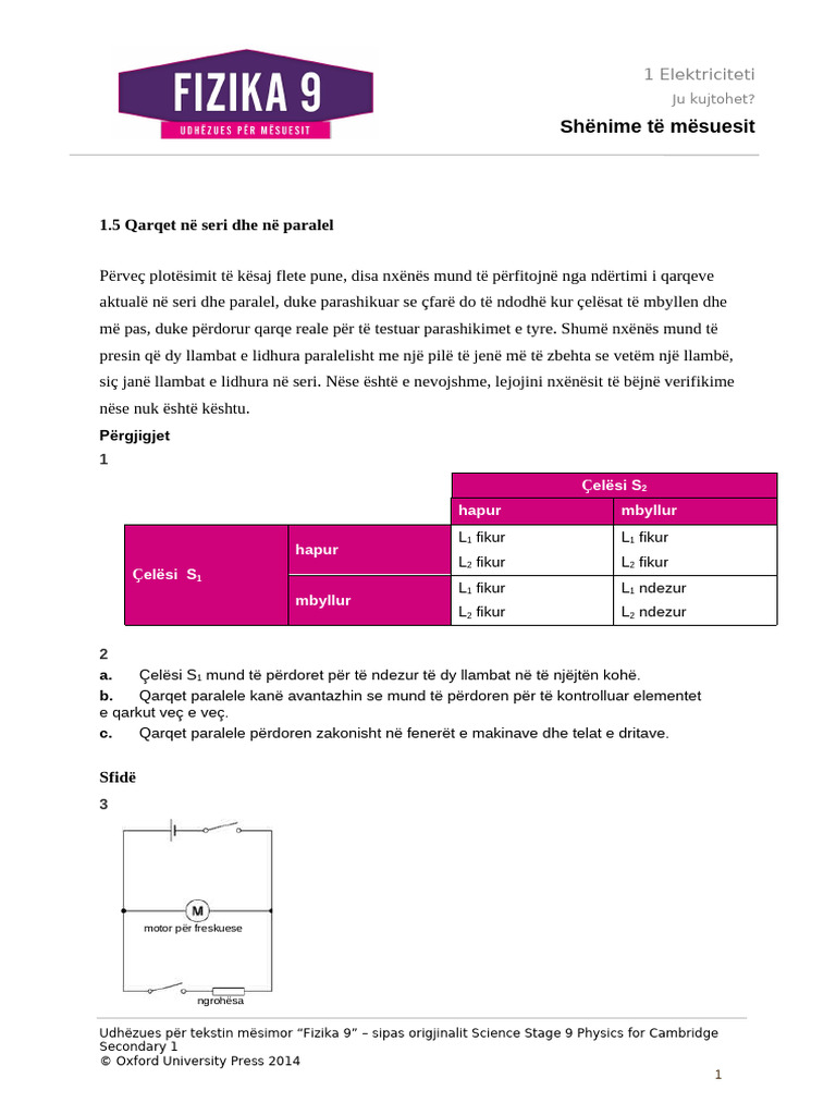 12. Shenime Praktike Te Mesuesit : Qarqet Ne Seri Dhe Ne Paralel | PDF