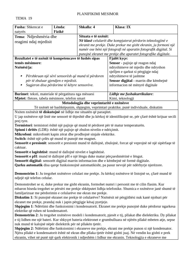 Tema 19. Reagimi Dhe Ndjeshmeria Ndaj Mjedisit | PDF