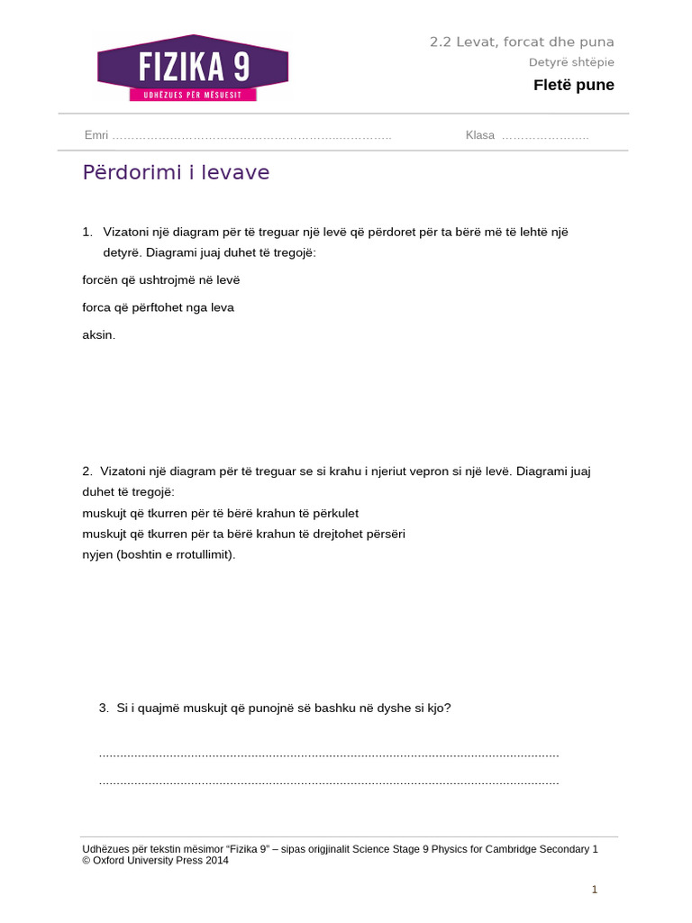20 Flete Pune: Detyre Shtepie: Levat | PDF