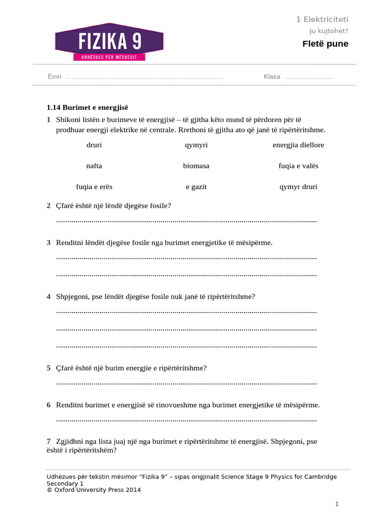 Flete Pune: Burimet e Energjise | PDF