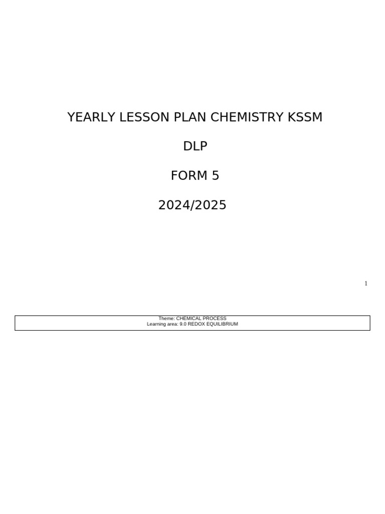RPT Chemistry f5 DLP 2024 - 2025 | PDF | Redox | Physical Chemistry