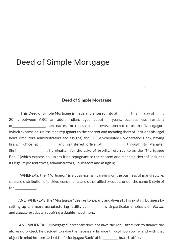 3 Deed of Simple Mortgage | PDF | Mortgage Law | Mortgages