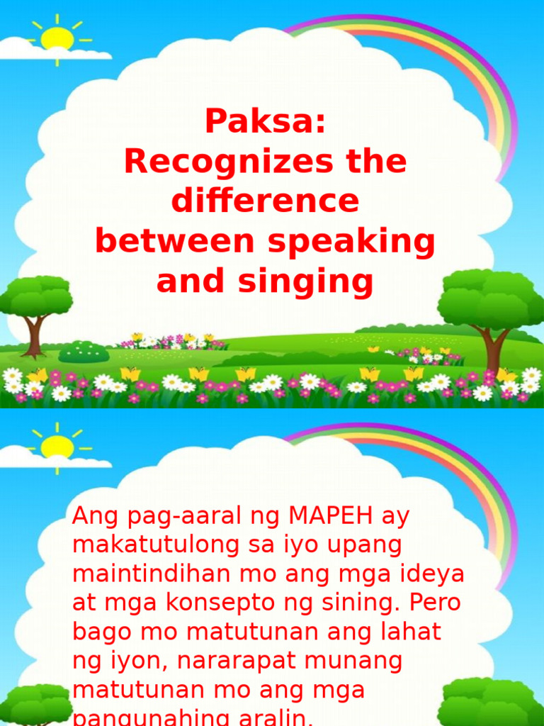 Q3 - MAPEH-MUSIC - MOD 3 - #Recognizes The Difference Between Speaking and Singing | PDF