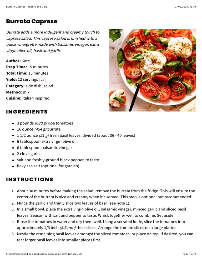 Burrata Caprese - Nibble and Dine | PDF | Foods | Cuisine
