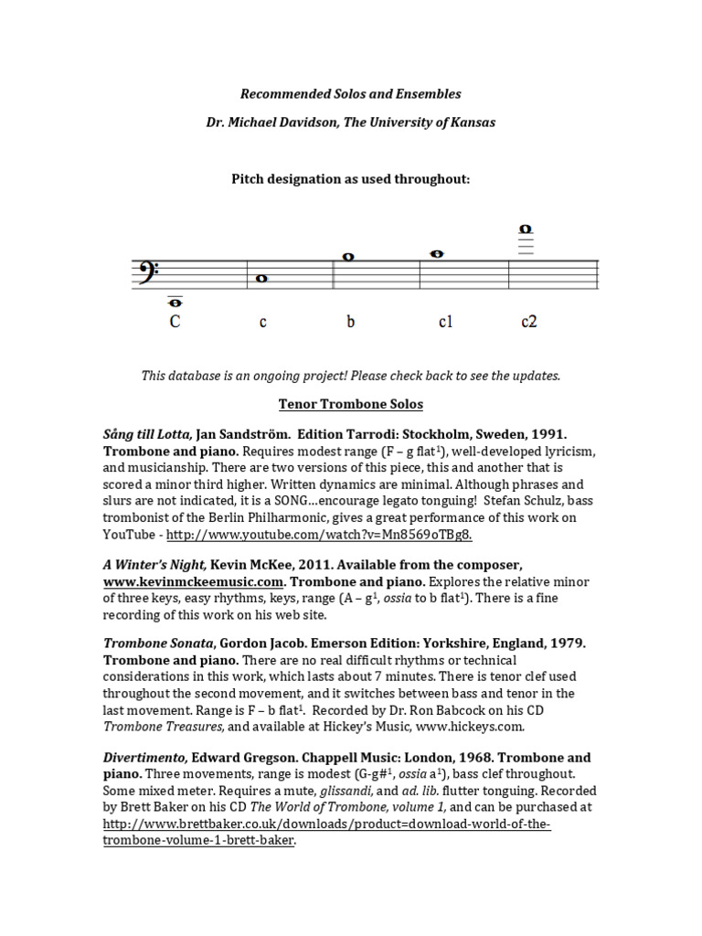Recommended Solos and Ensembles | PDF | Trombone | Double Bass