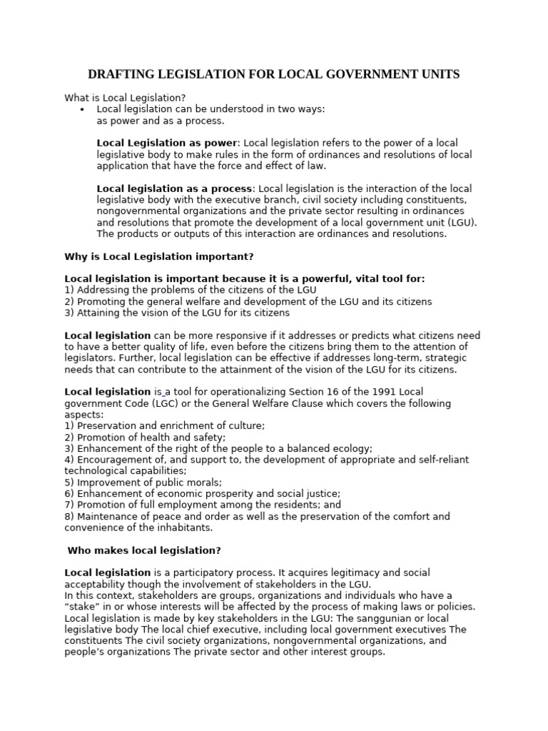 Drafting Legislation For Local Government Units | PDF | Quorum | Government