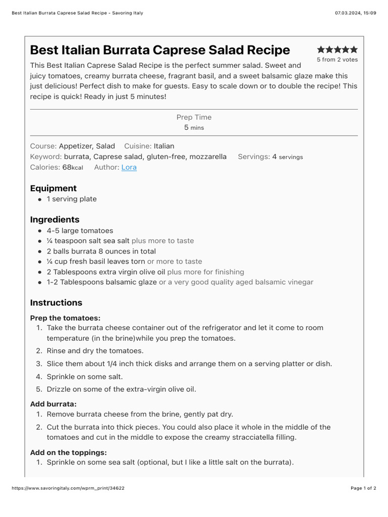 Burrata Caprese Salad - Savoring Italy | PDF | Fat | Salad