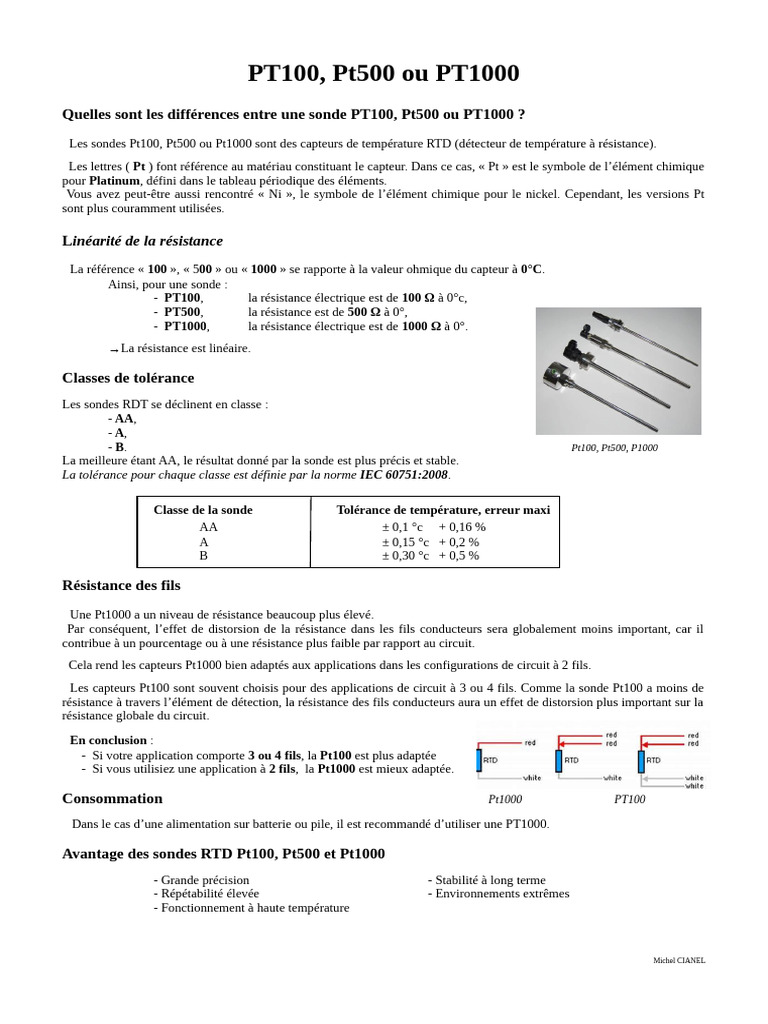 Différences entre sondes PT100, PT500, PT1000 | PDF | Résistance ...