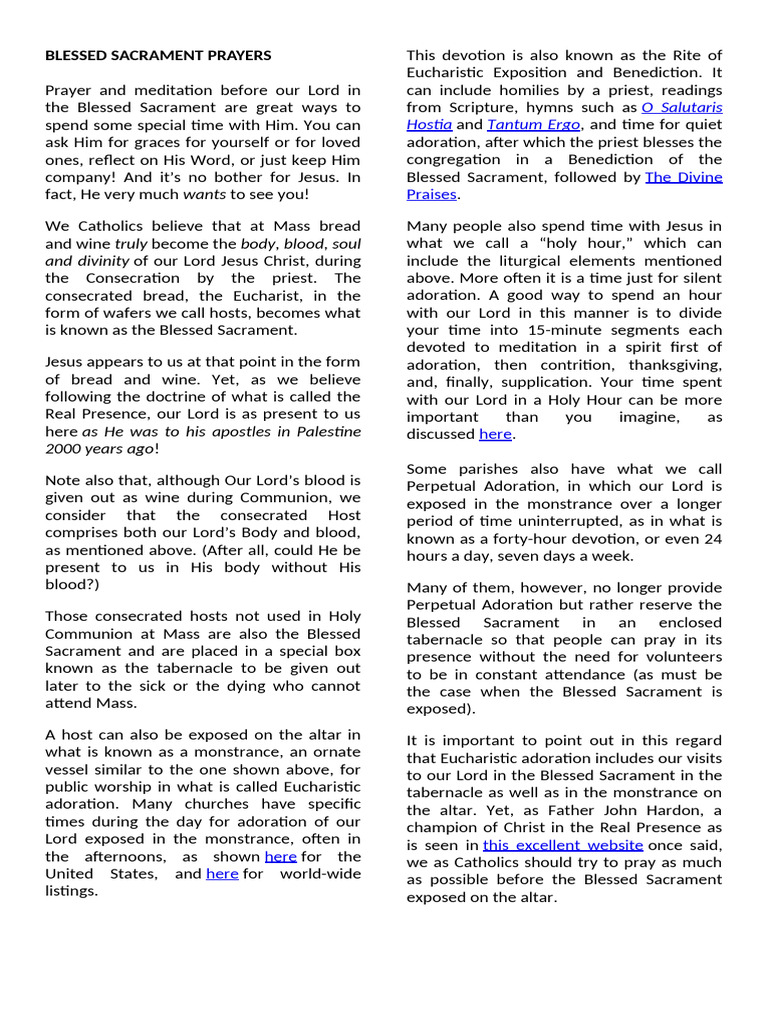 Blessed Sacrament Prayers | PDF | Eucharist | Catholic Liturgy