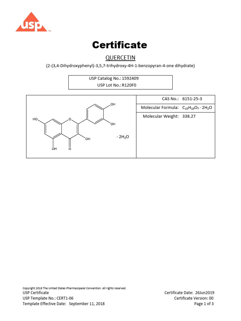 Usp Standard Coa 1592409-R120F0 | PDF