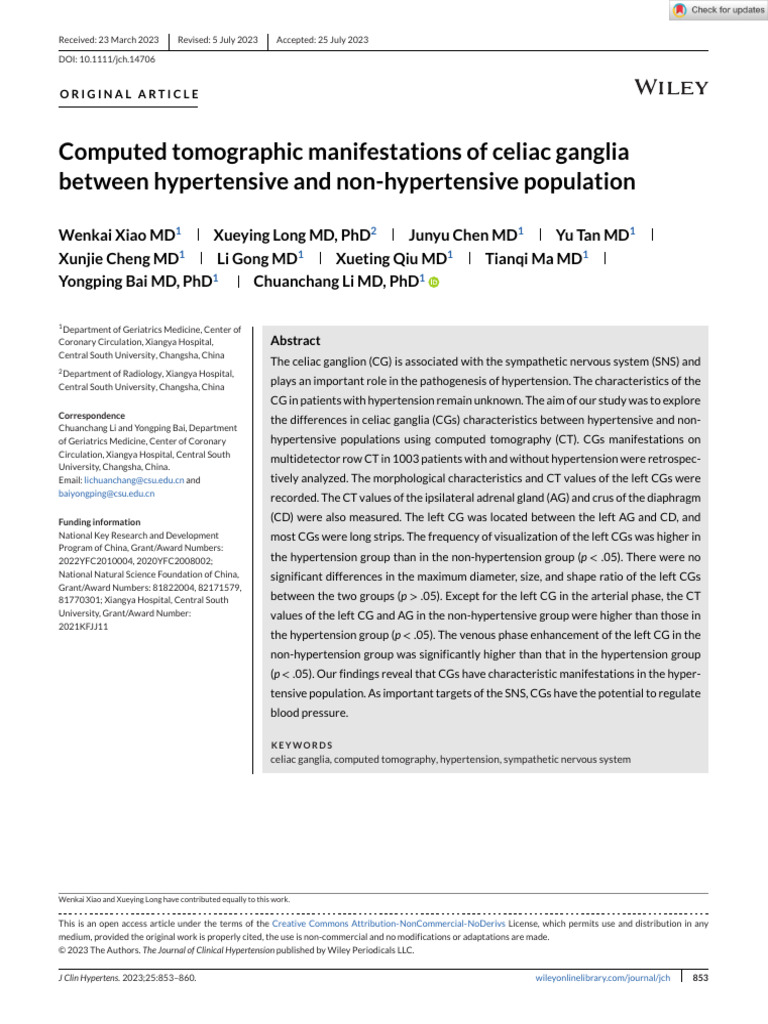 J of Clinical Hypertension - 2023 - Xiao - Computed Tomographic ...