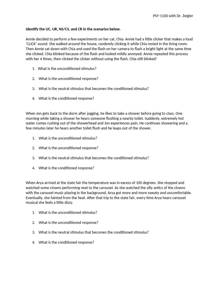 Classical Conditioning Worksheet | PDF | Classical Conditioning ...