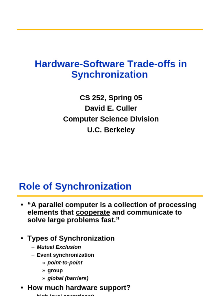 Cs252s05 Lec19 Synch | PDF | Computer Hardware | Computer Architecture