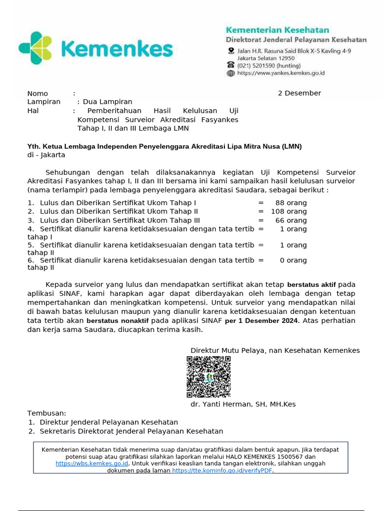 Pemberitahuan Hasil Kelulusan Ukom Tahap I, Ii Dan Iii - Lpa LMN | PDF