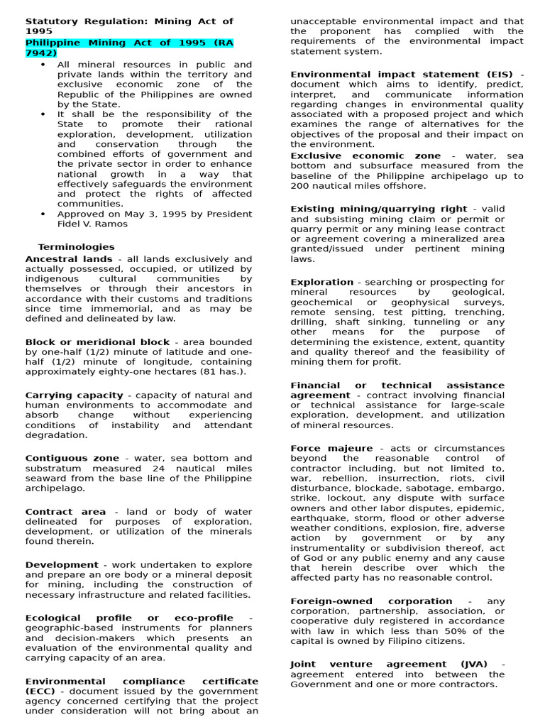 Statutory Regulation | PDF | Mining | Mineral Rights