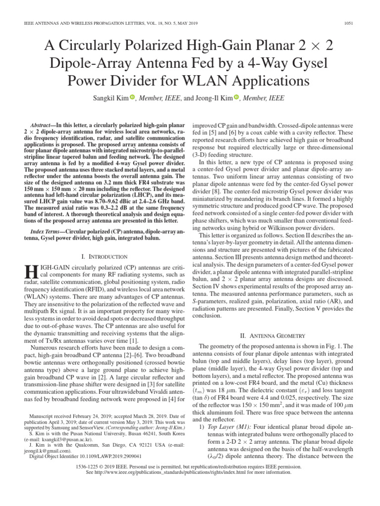 A Circularly Polarized High-Gain Planar 2 2 Dipole-Array Antenna Fed by ...