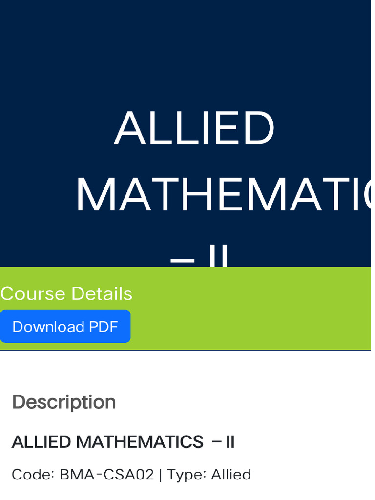 ALLIED MATHEMATICS –II - CourseDetails | PDF