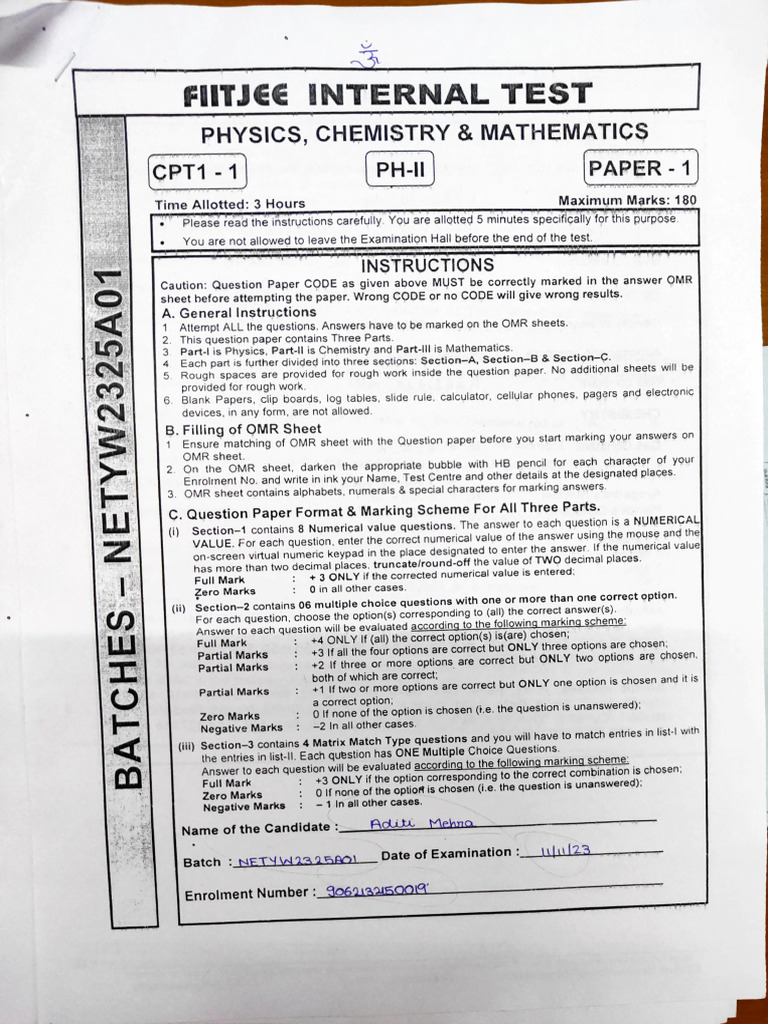 Jee Adv Paper 1 | PDF