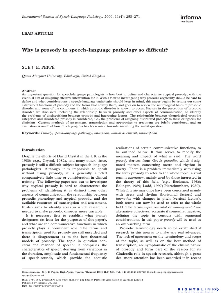 Peppé_2009_ Why is prosody in speech-language pathology so difficult (1) | PDF | Stress ...