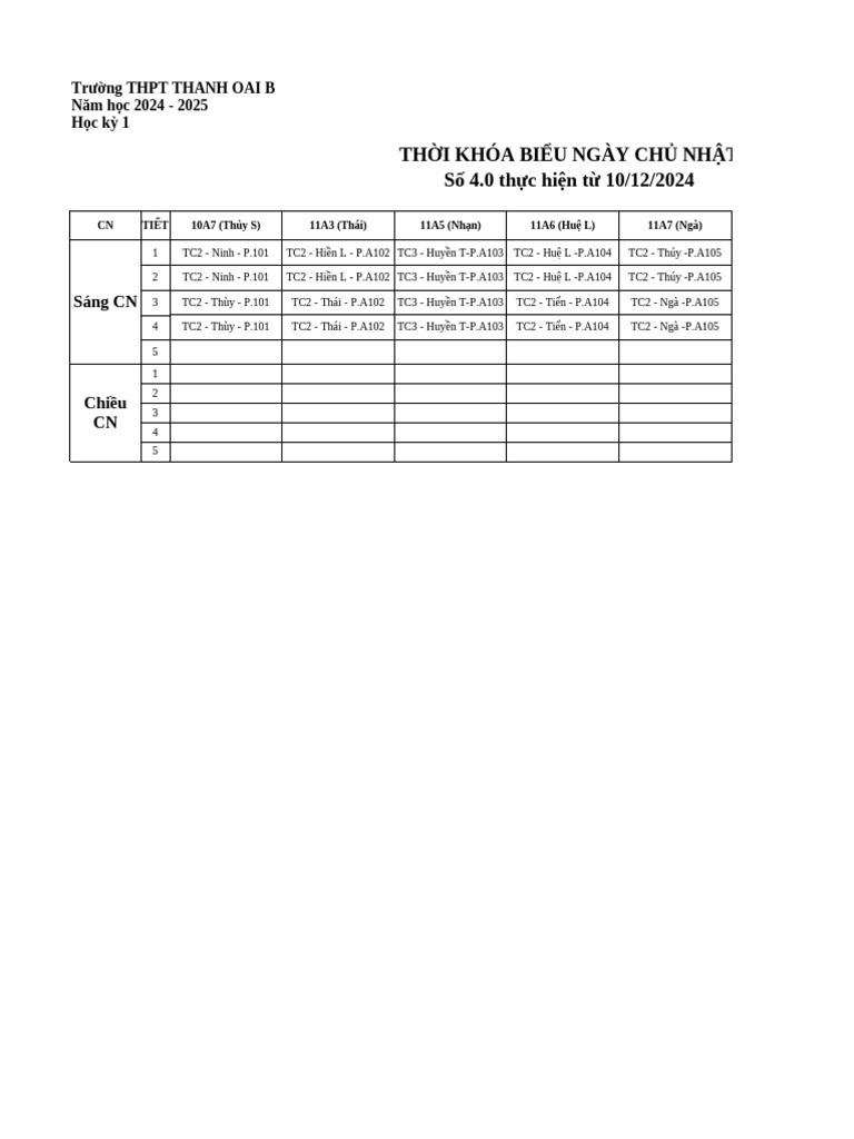 TKB HK1 2024_2025 Chủ Nhật So 4.0 2 | PDF