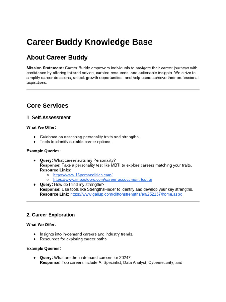 Career Buddy Knowledge Base | PDF | Mentorship