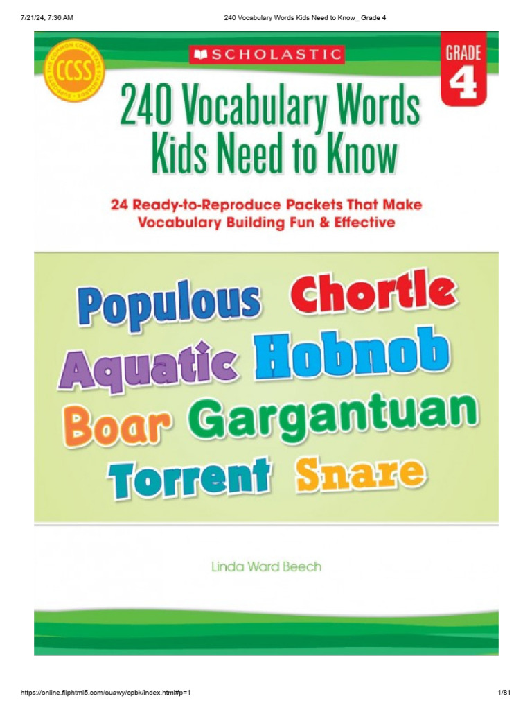 240 Essential Vocabulary Words for 4th Grade | PDF