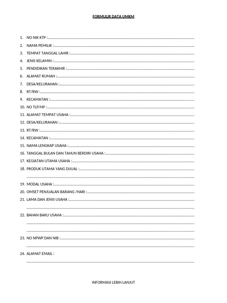 Formulir Data Umkm | PDF