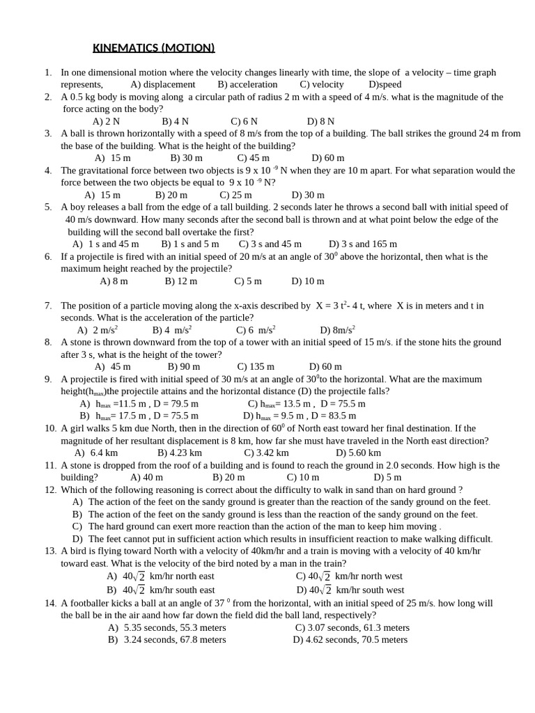 Unit-3 Kinematics EExam | PDF | Acceleration | Velocity