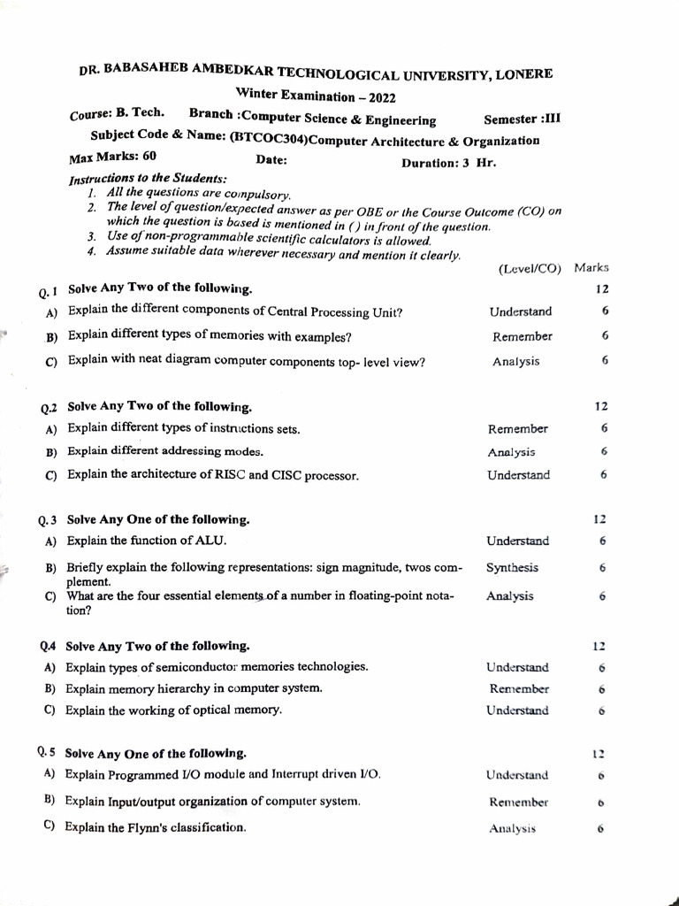 Dbatu Cao Question Paper | PDF | Central Processing Unit | Computing