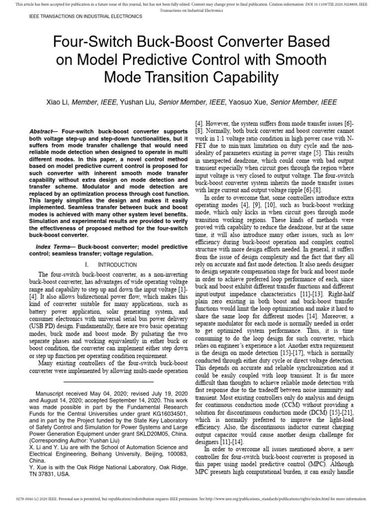 Four-Switch Buck-Boost Converter Based On Model Predictive Control With Smooth Mode Transition ...