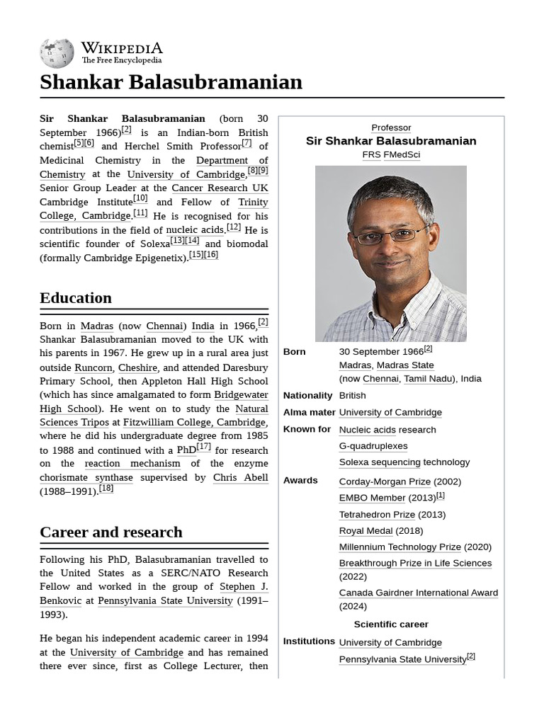 Shankar_Balasubramanian | PDF | Biology