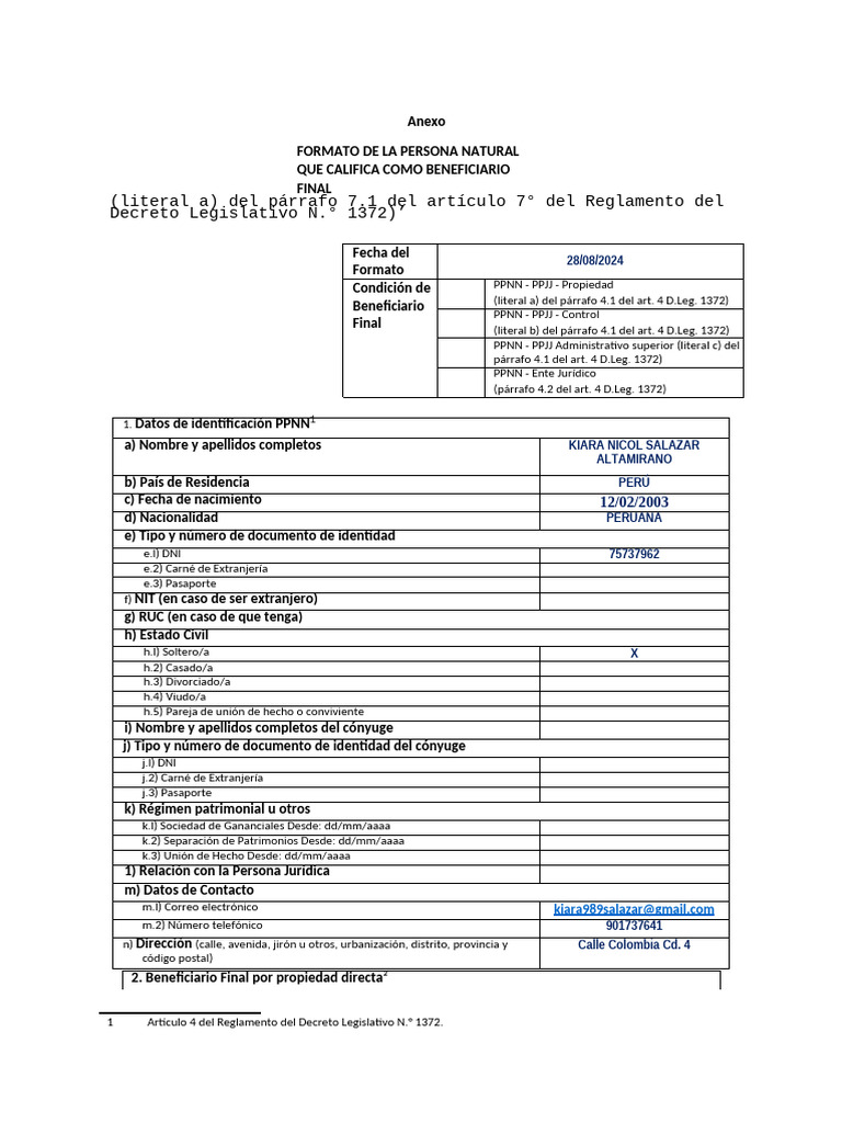 Anexo - Beneficiario Final Empresa | PDF | Documento de identidad | Instituciones sociales
