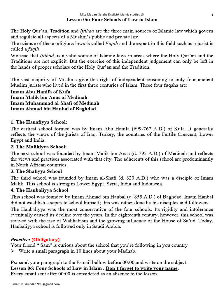 Overview of Four Islamic Law Schools | PDF | Islamic Jurisprudence ...