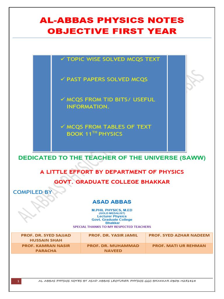 Physics 11th Objective Complete | PDF | Observational Error ...
