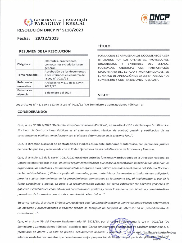 Res - DNCP - 5118 - 23 DOCUMENTOS ESTANDAR NUEVA LEY FORMU OFERTA DDJJ | PDF | Estado (política ...