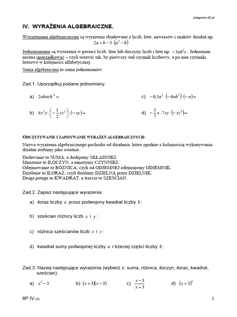 wyrażenia_algebraiczne_L04 | PDF