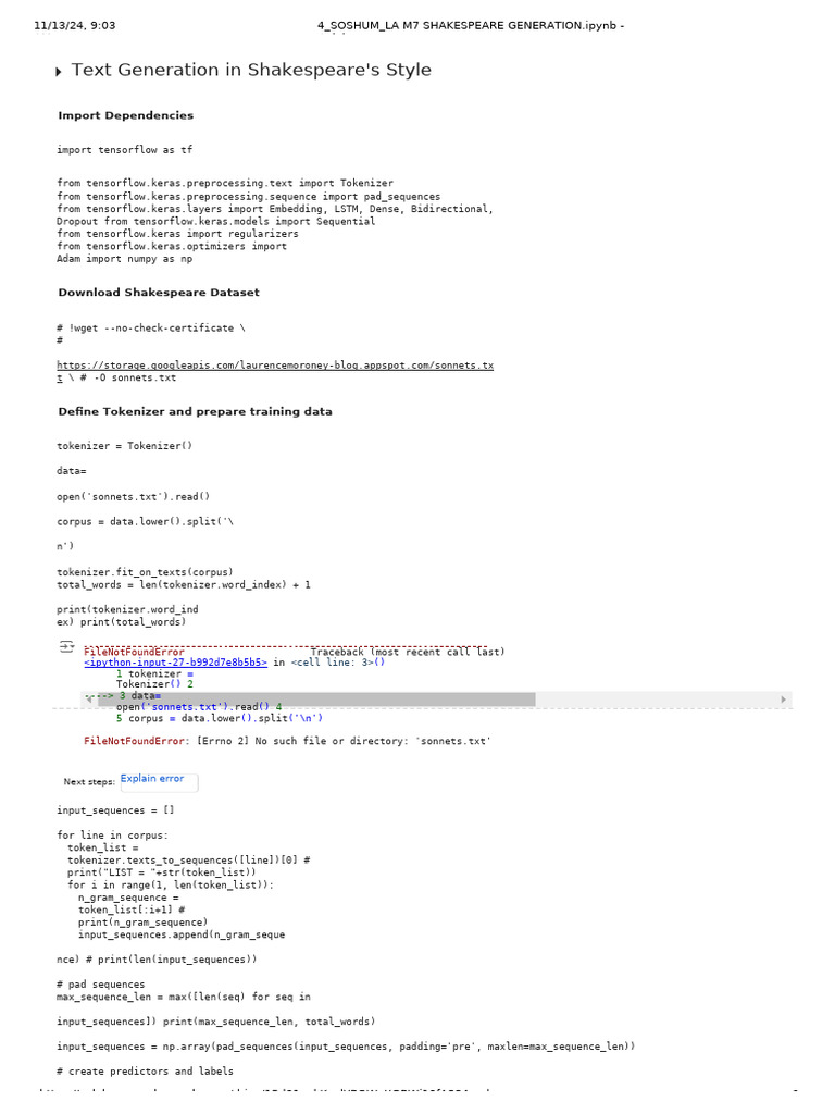 Shakespeare Text Generation Model | PDF | Text File
