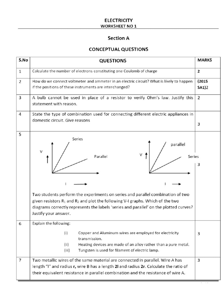 Conceptual Questions Class 10 Electricity PDF 01 2025 Board Preparation ...