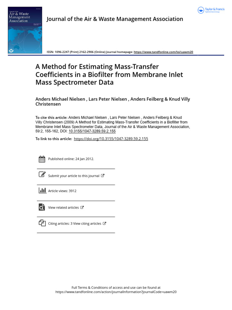 A Method For Estimating Mass Transfer Coefficients in A Biofilter From ...