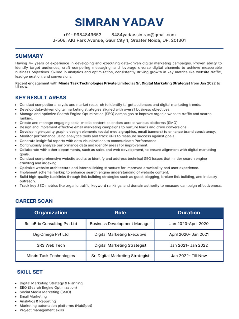 Simran SR Digital Marketing Strategist | PDF | Digital Marketing ...