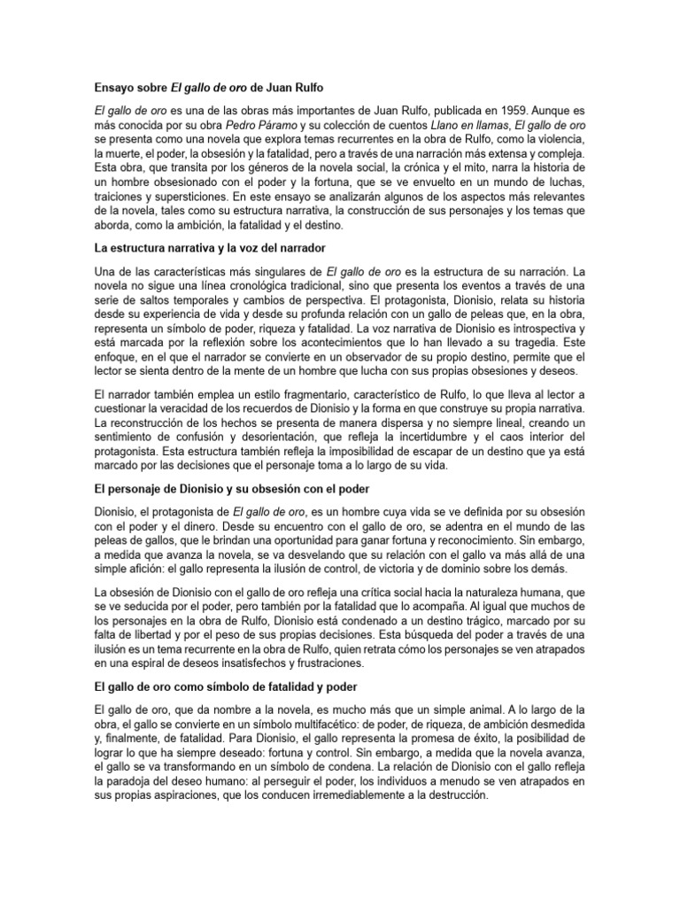 Análisis de El gallo de oro de Rulfo | PDF | Novelas | Narración
