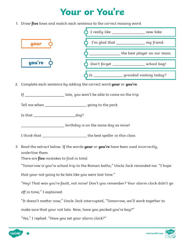 Your-or-Youre-Worksheet. | PDF